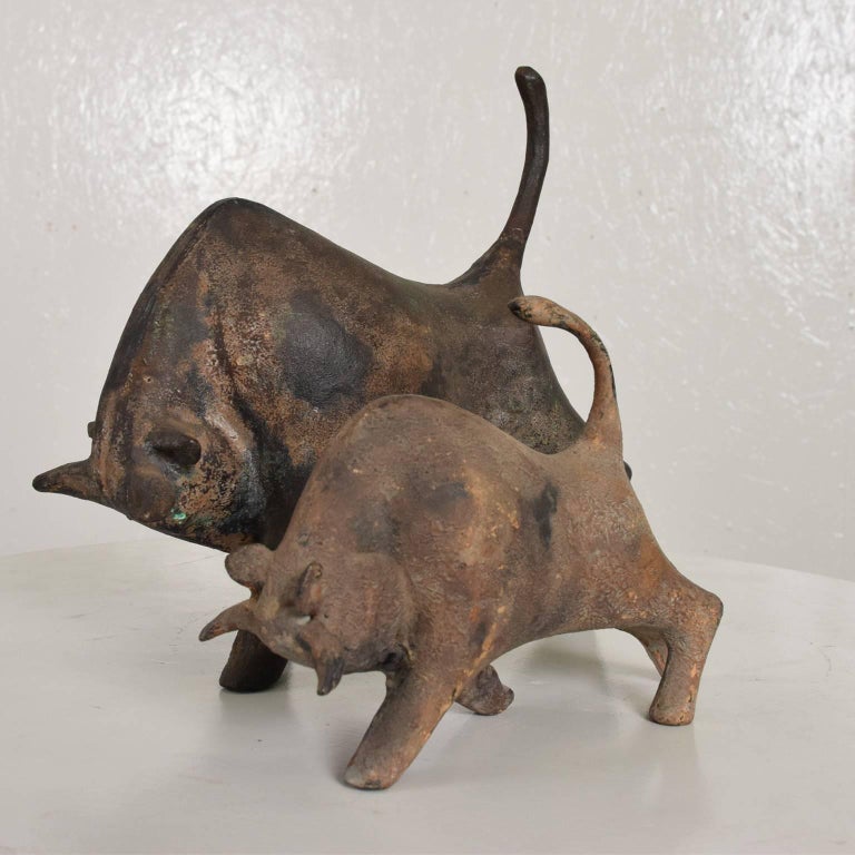 Pair of Mid-Century Modern Bull Table Sculptures, Iron, Japan at 1stDibs