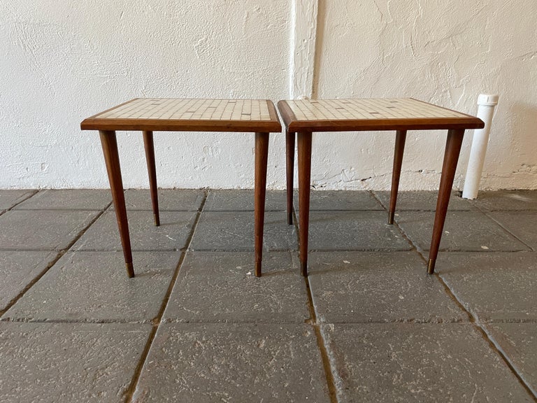 Pair of Mid-Century Modern Ceramic Tile Walnut Side Tables or ...