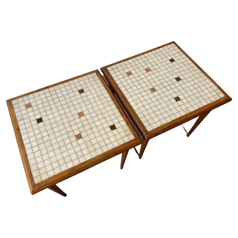 Pair of Mid-Century Modern Ceramic Tile Walnut Side Tables or ...