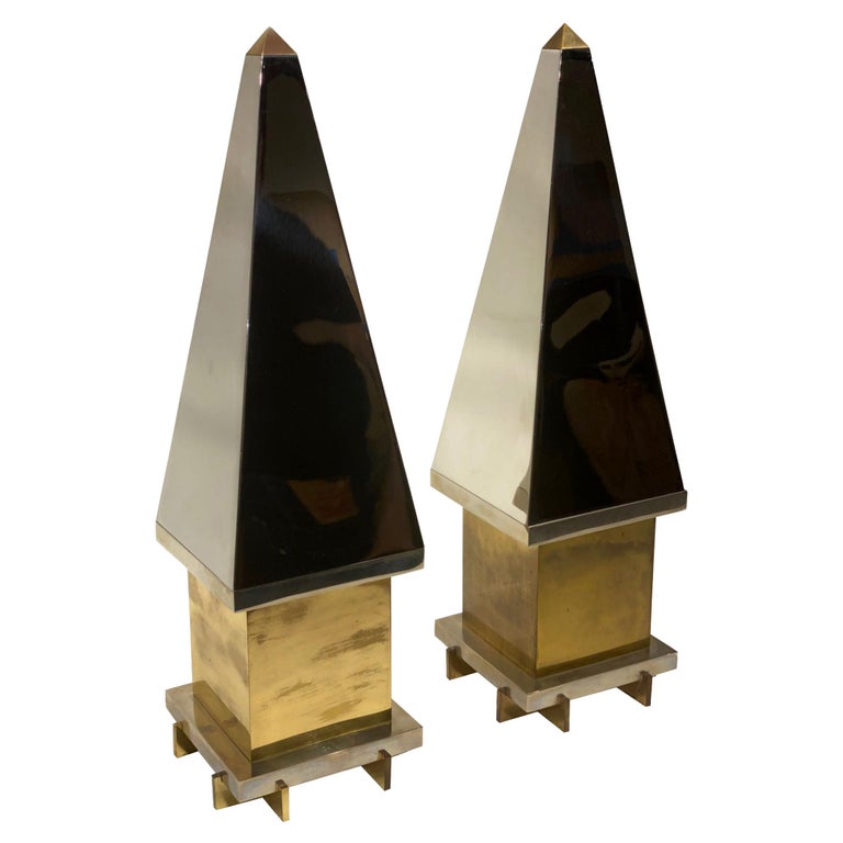Pair of Mid-Century Modern Chrome-Plated Bronze Obelisks at 1stDibs