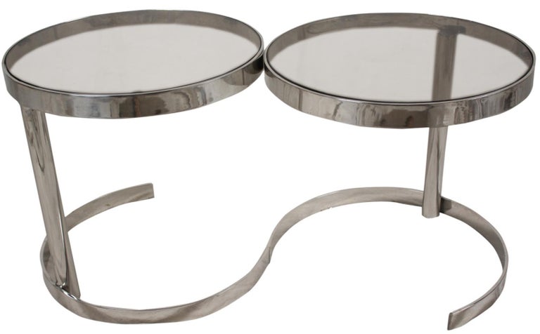 Pair of Mid-Century Modern Chrome Side Tables with Smoked Glass at ...