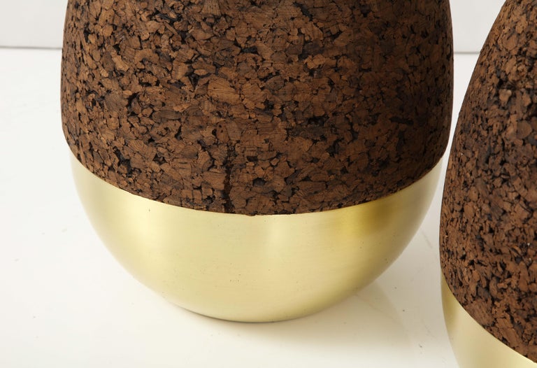 Pair of Mid-Century Modern Cork and Brass Table Lamps For Sale at 1stDibs