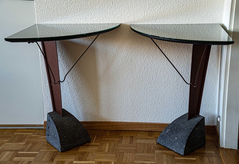 Pair of Mid-Century Modern Corner Console Tables For Sale at 1stDibs