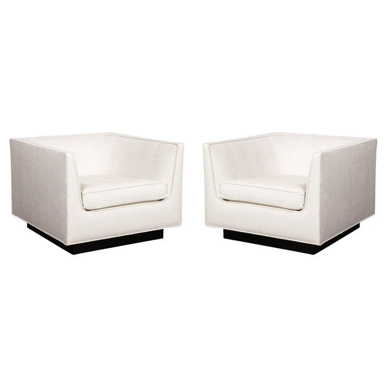 Pair of Mid-Century Modern Cube Club Chairs in Pearlescent Holly Hunt ...