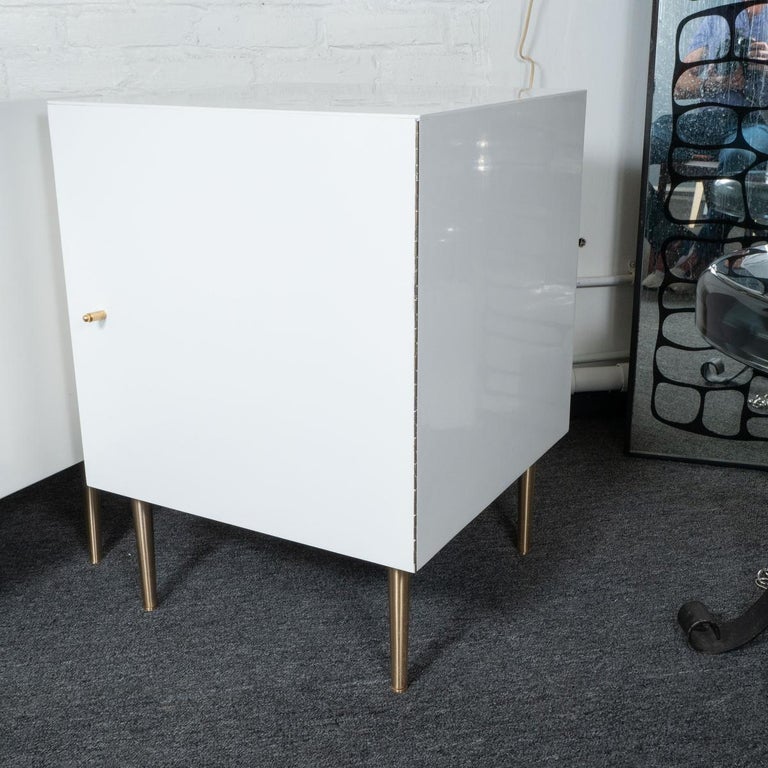 Pair of Mid-Century Modern Cubic White Cabinets For Sale at 1stDibs