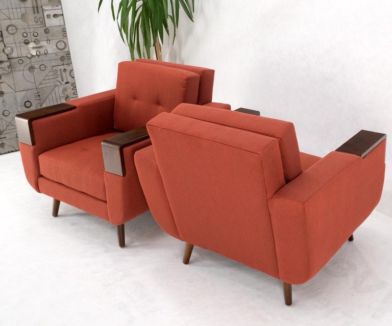 Pair of Mid-Century Modern Deep Seats Lounge Club Chairs Wood Arms Mint ...