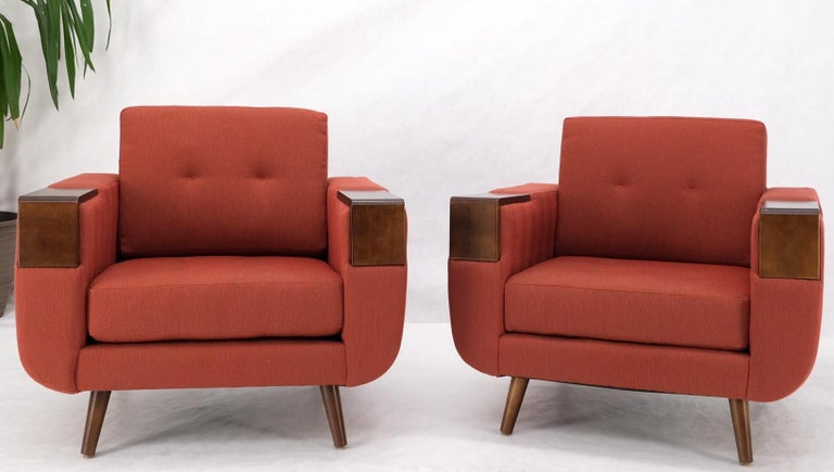 Pair of Mid-Century Modern Deep Seats Lounge Club Chairs Wood Arms Mint ...