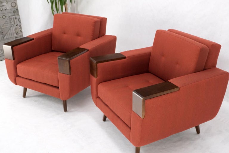 Pair of Mid-Century Modern Deep Seats Lounge Club Chairs Wood Arms Mint ...