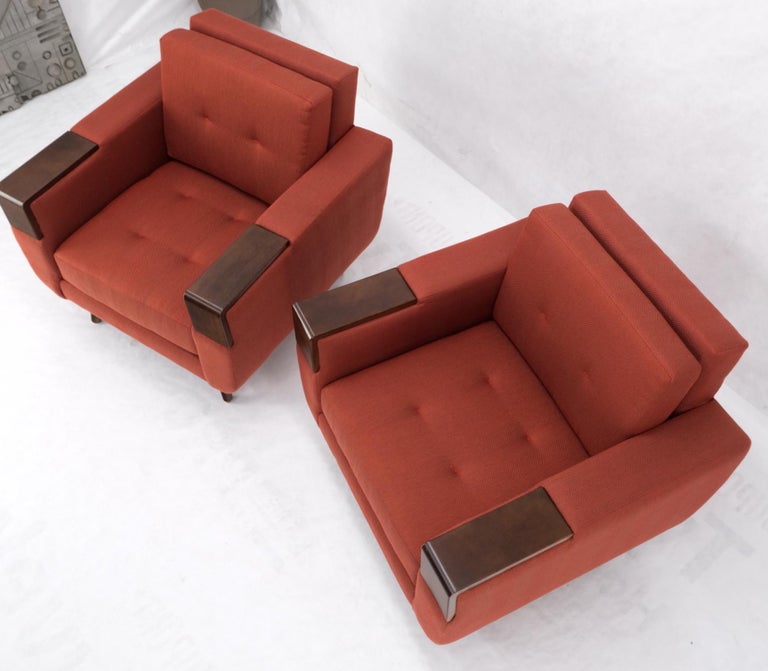 Pair of Mid-Century Modern Deep Seats Lounge Club Chairs Wood Arms Mint ...