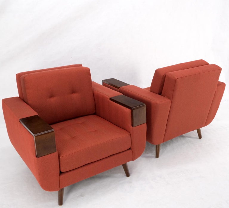 Pair of Mid-Century Modern Deep Seats Lounge Club Chairs Wood Arms Mint ...