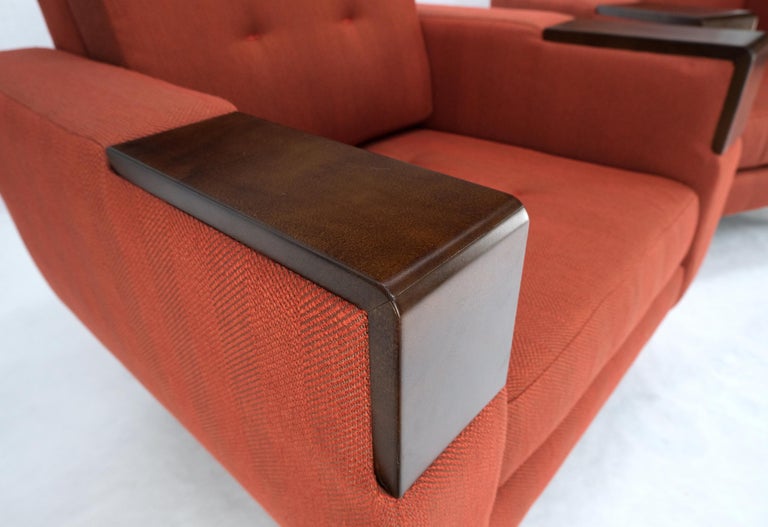 Pair of Mid-Century Modern Deep Seats Lounge Club Chairs Wood Arms Mint ...