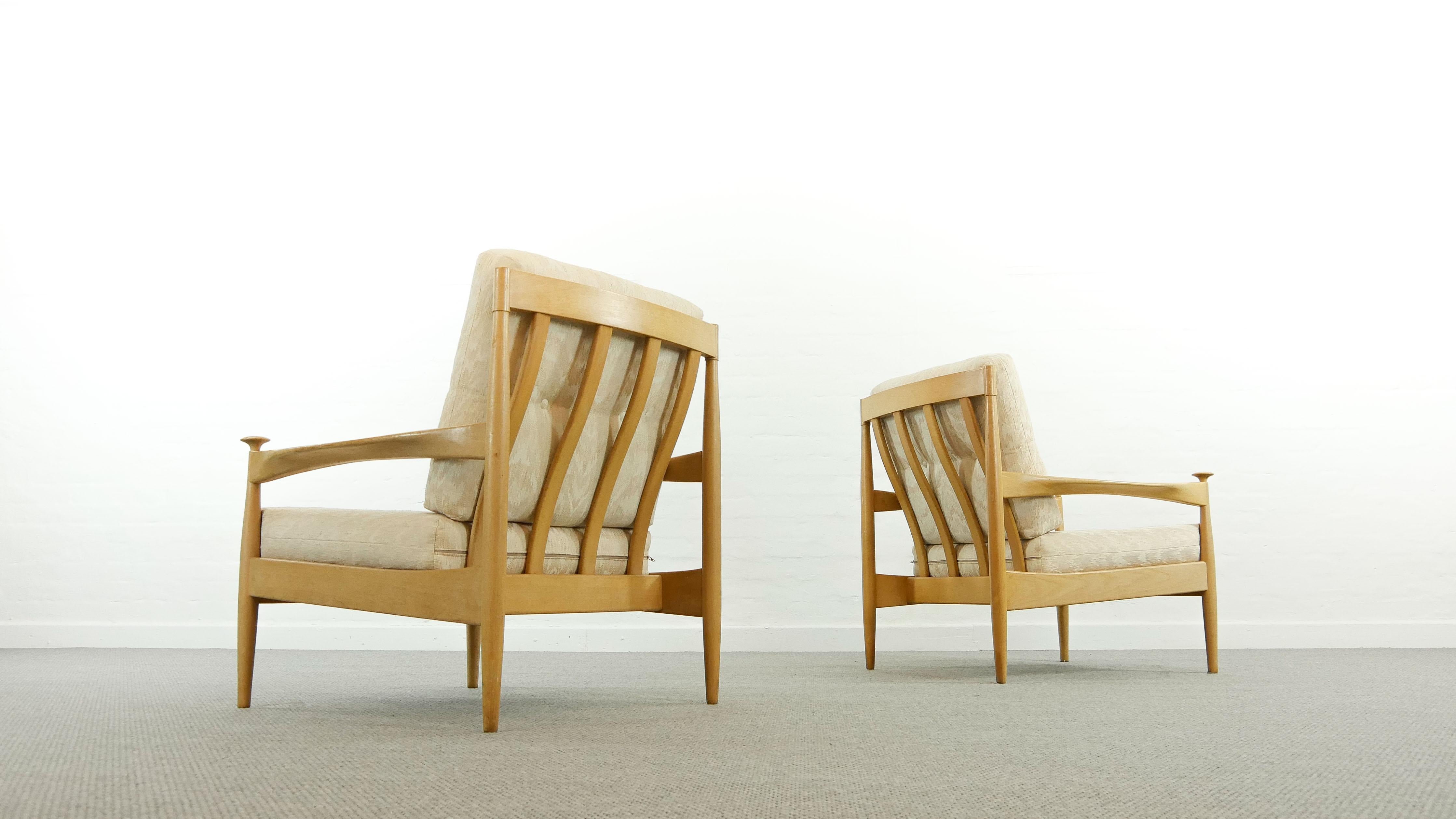 Pair of Mid-Century Modern Easy Chairs in Beechwood Scandinavian, 1960s ...