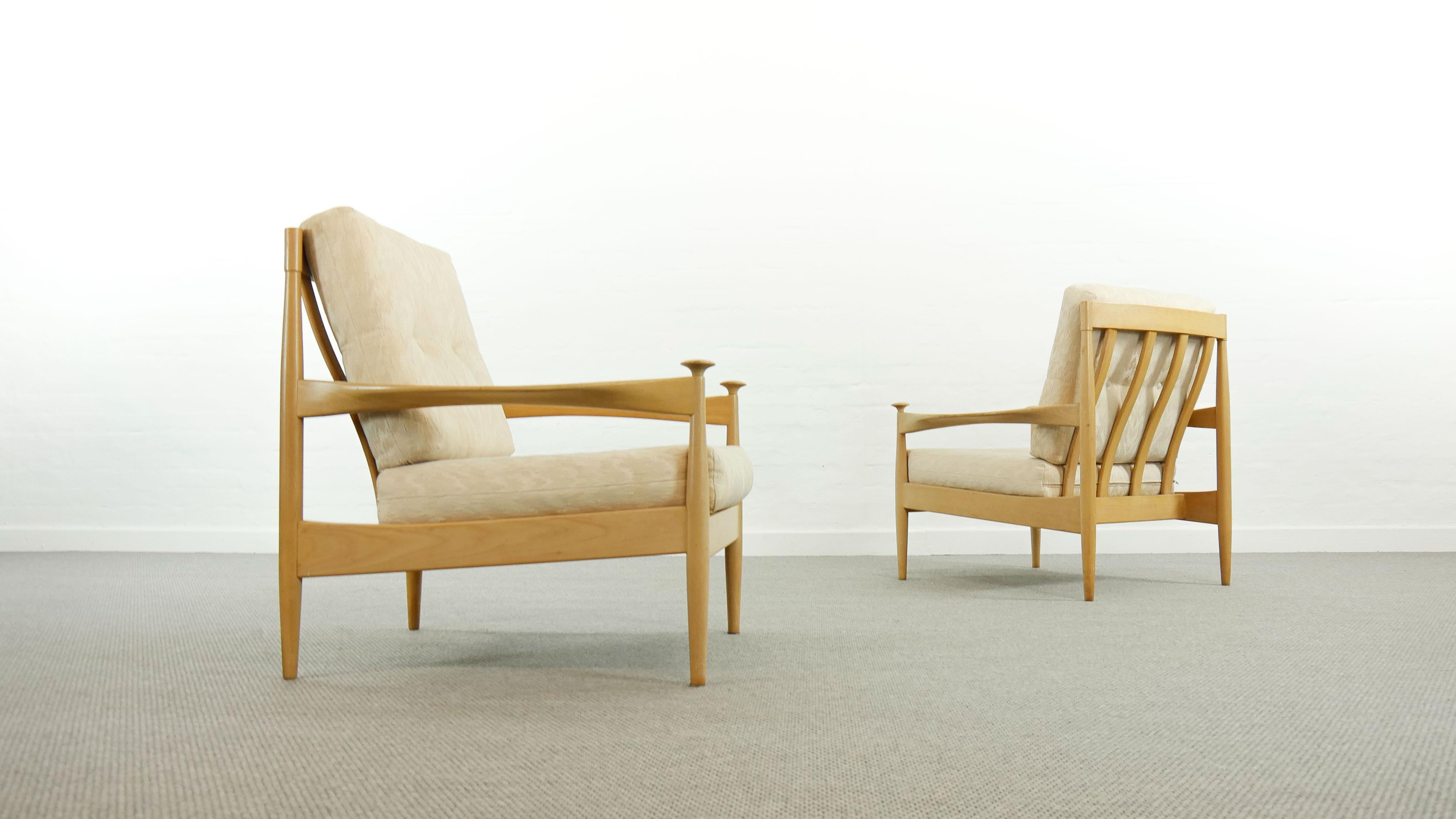 Pair of Mid-Century Modern Easy Chairs in Beechwood Scandinavian, 1960s ...