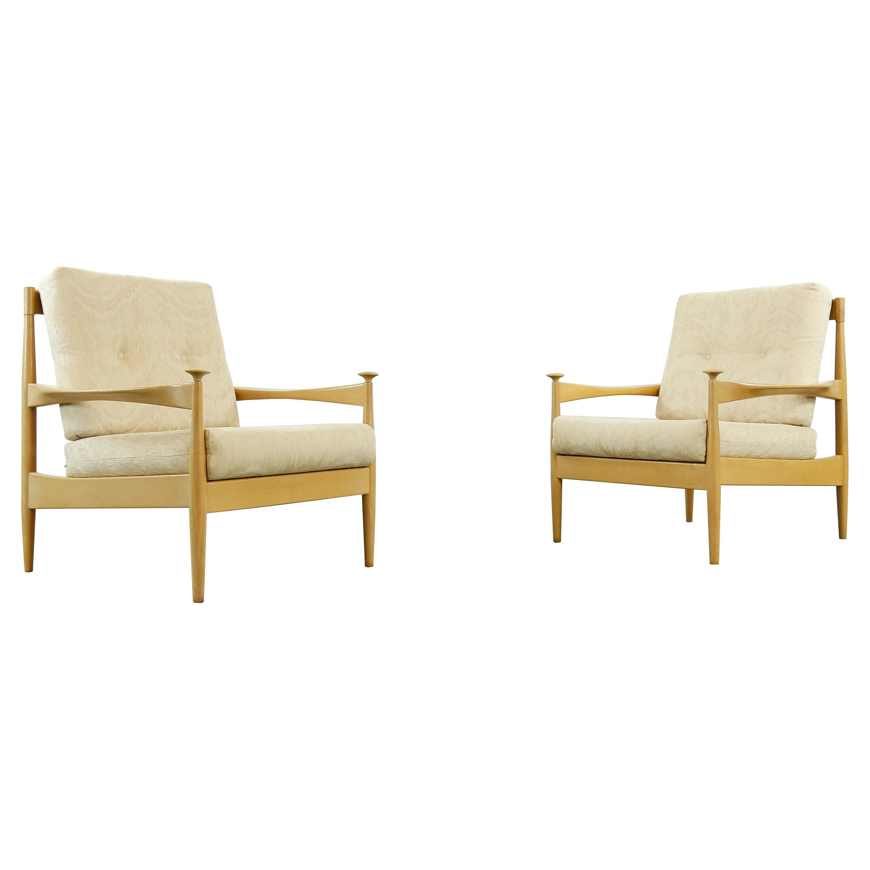Pair of Mid-Century Modern Easy Chairs in Beechwood Scandinavian, 1960s ...