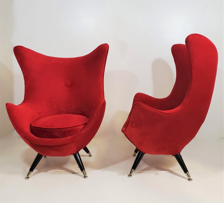 Pair of Mid-Century Modern Egg Chairs with Unusual Wood + Nickel Legs ...