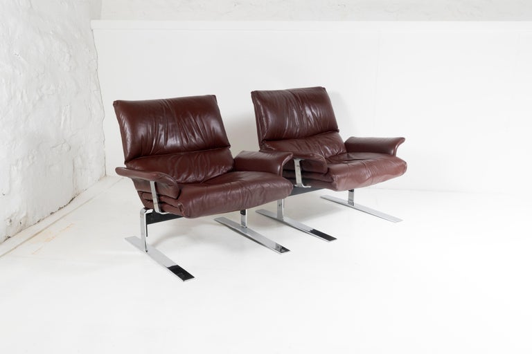 Pair of Mid-Century Modern Executive Brown Leather on Chrome Armchairs ...