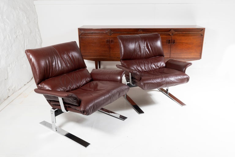 Pair of Mid-Century Modern Executive Brown Leather on Chrome Armchairs ...