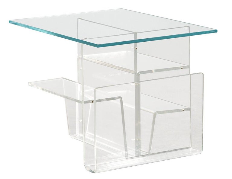 Pair of Mid-Century Modern Glass Top Acrylic End Tables Magazine Stands ...