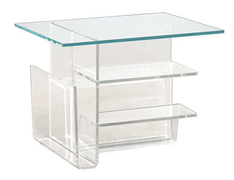 Pair of Mid-Century Modern Glass Top Acrylic End Tables Magazine Stands ...