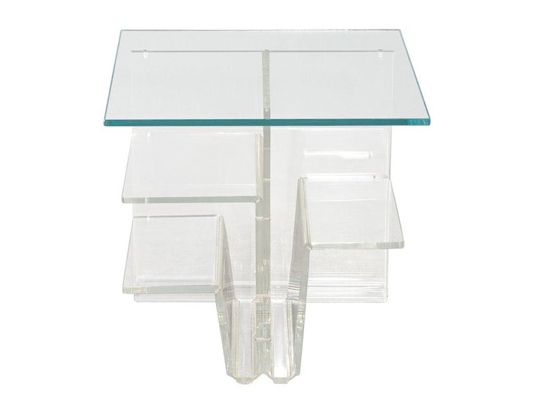 Pair of Mid-Century Modern Glass Top Acrylic End Tables Magazine Stands ...