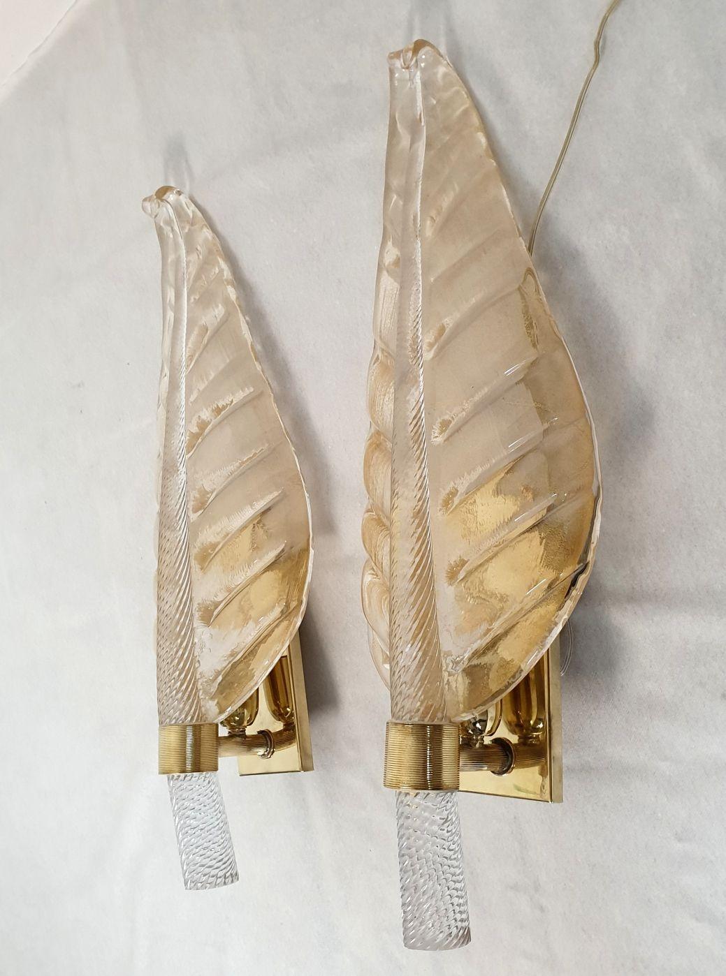 Pair of Mid-Century Modern Gold Murano Glass Leaf Sconces, Barovier ...