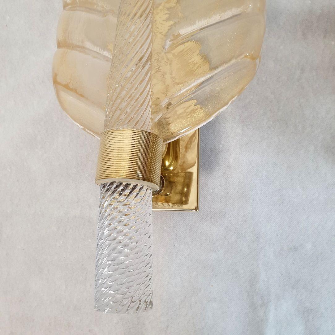 Pair of Mid-Century Modern Gold Murano Glass Leaf Sconces, Barovier ...