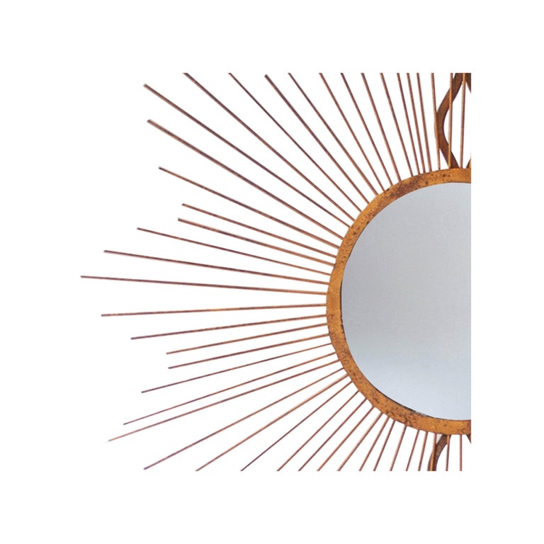 Pair of Mid-Century Modern Gold Painted Sun Shape Mirror, France, 1940 ...
