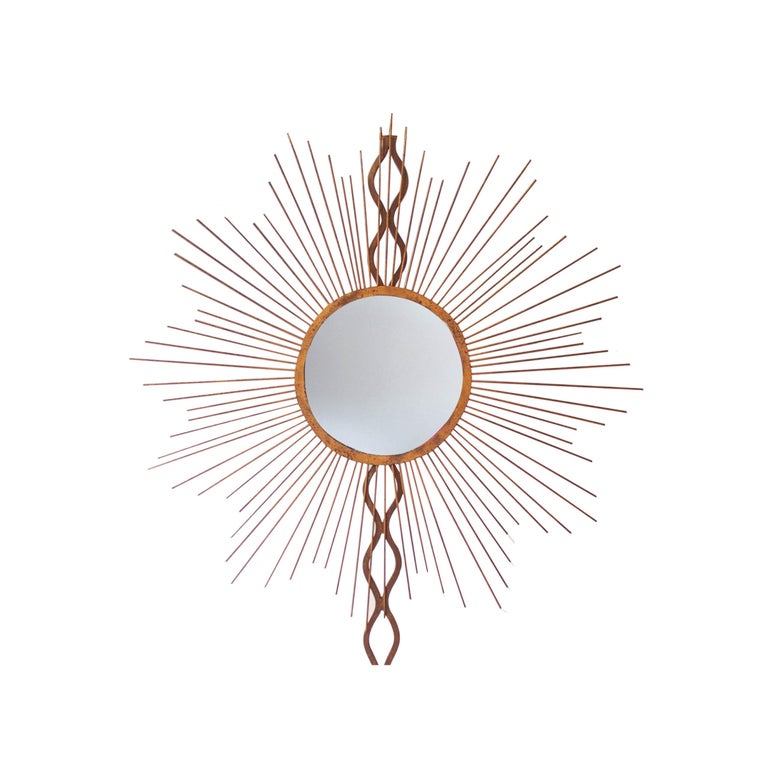 Pair of Mid-Century Modern Gold Painted Sun Shape Mirror, France, 1940 ...
