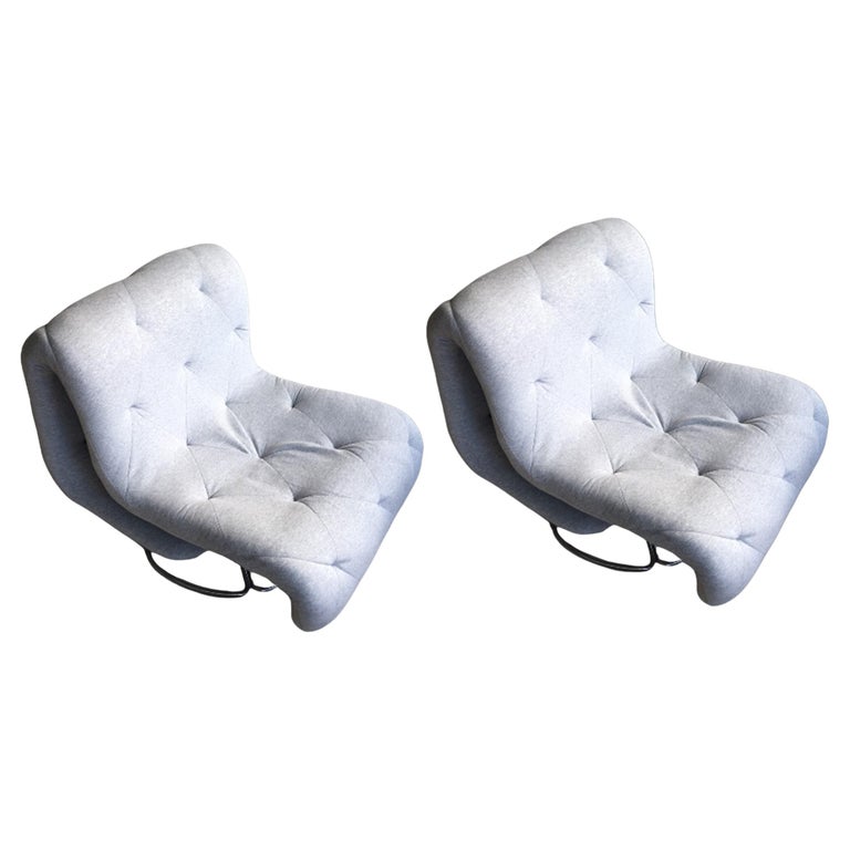 Pair of Mid-Century Modern Gray Fabric Curved Lounge Chairs For Sale at ...
