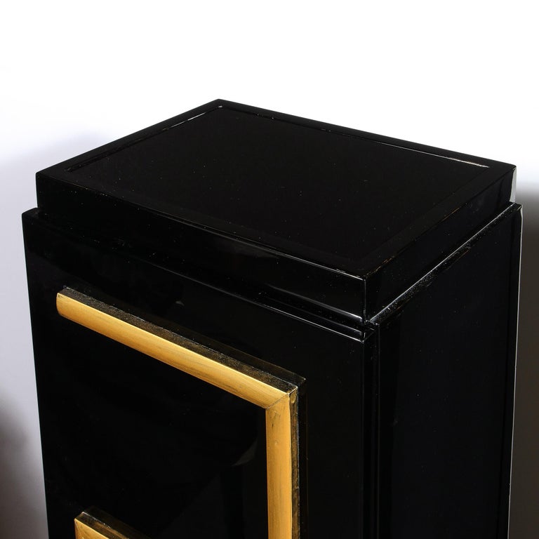 Pair of Mid-Century Modern Greek Key Custom Pedestal Cabinets by James ...