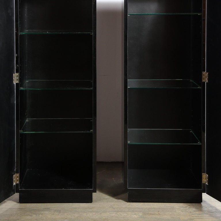 Pair of Mid-Century Modern Greek Key Custom Pedestal Cabinets by James ...