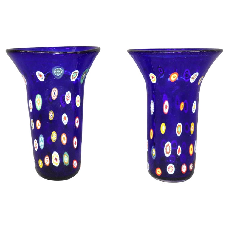 Pair of Mid-Century Modern Italian Art Glass Murano Multi Colored Blue ...