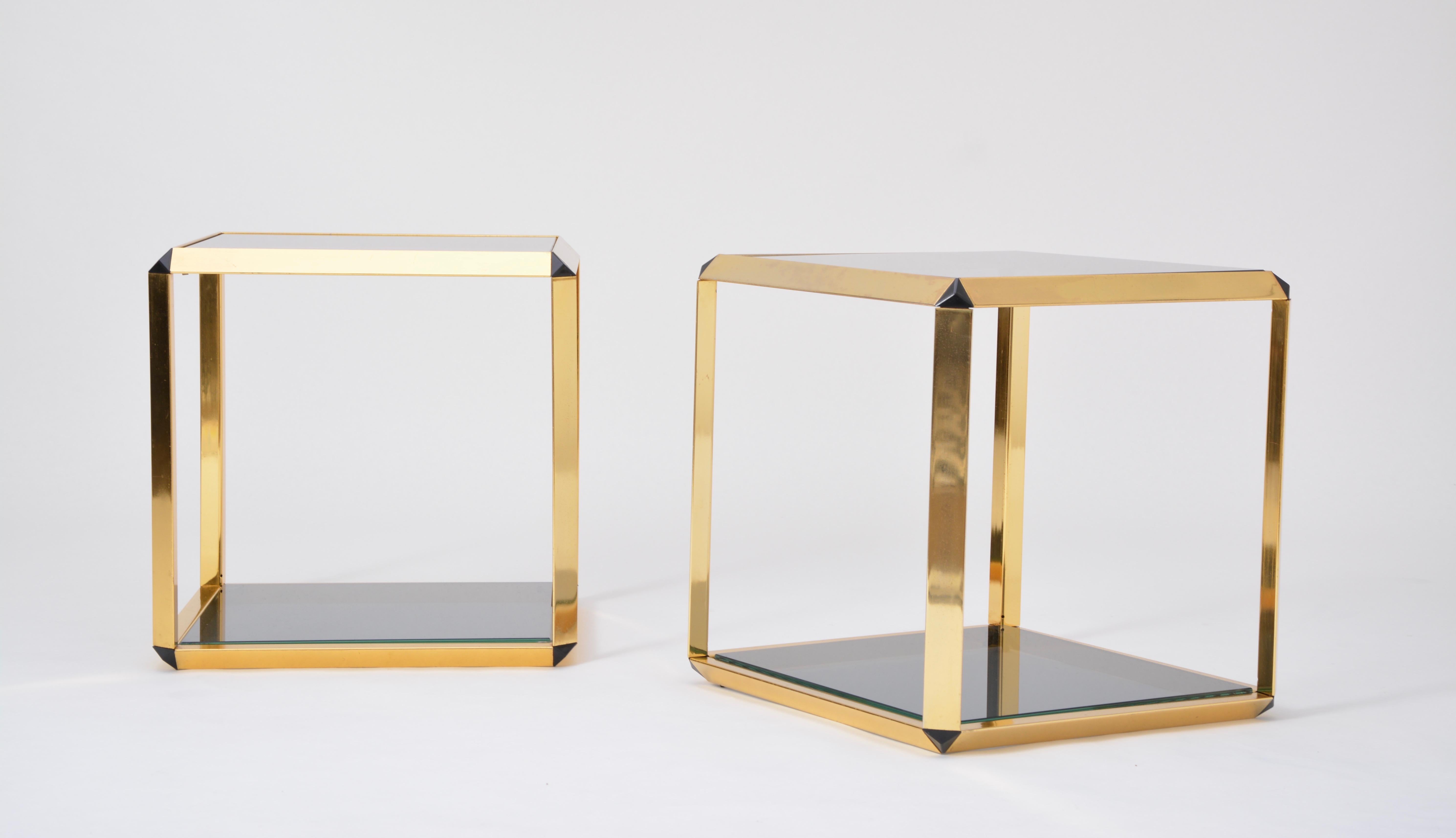Pair of Mid-Century Modern Italian Gold-Rimmed Metal and Glass Side ...