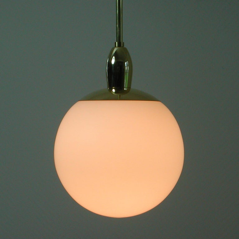 Pair of Mid-Century Modern Italian Satinated Glass and Brass Pendants ...