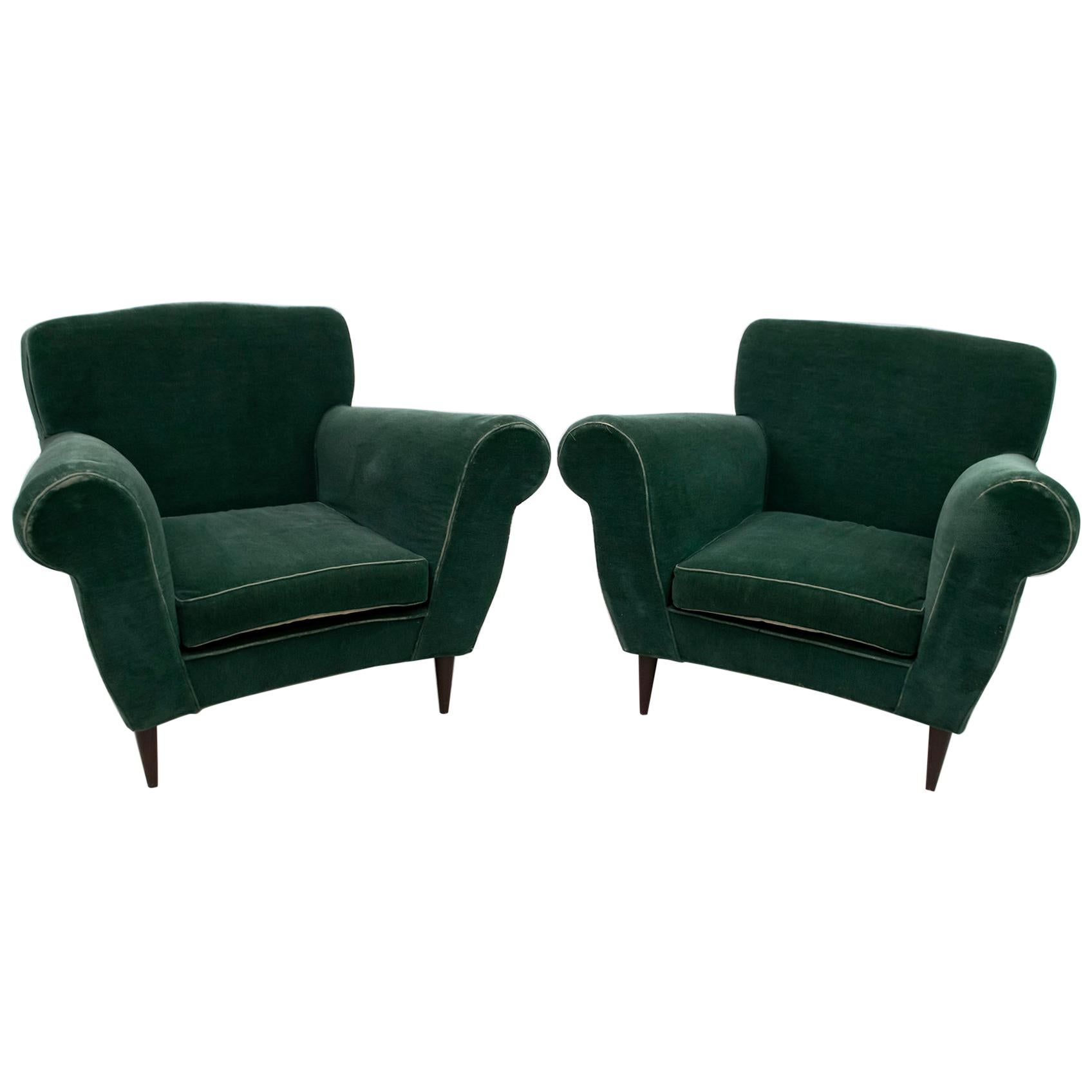 Pair of Mid-Century Modern Italian Velvet Armchairs, 1950s For Sale at ...