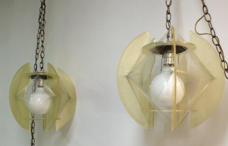 Pair of Mid-Century Modern Lucite String Hanging Chain Pendant Lighting ...