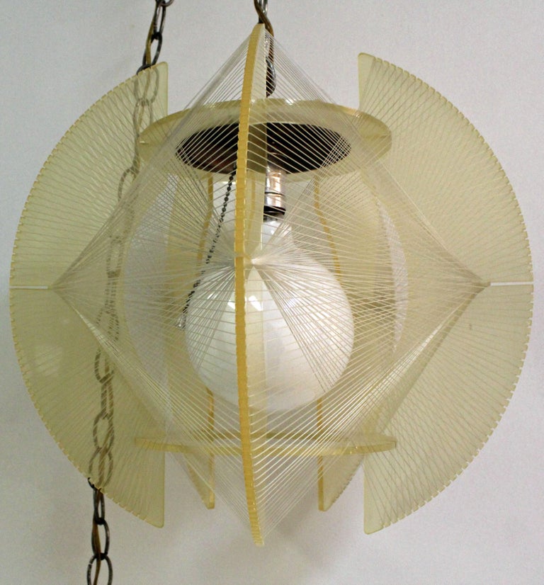 Pair of Mid-Century Modern Lucite String Hanging Chain Pendant Lighting ...