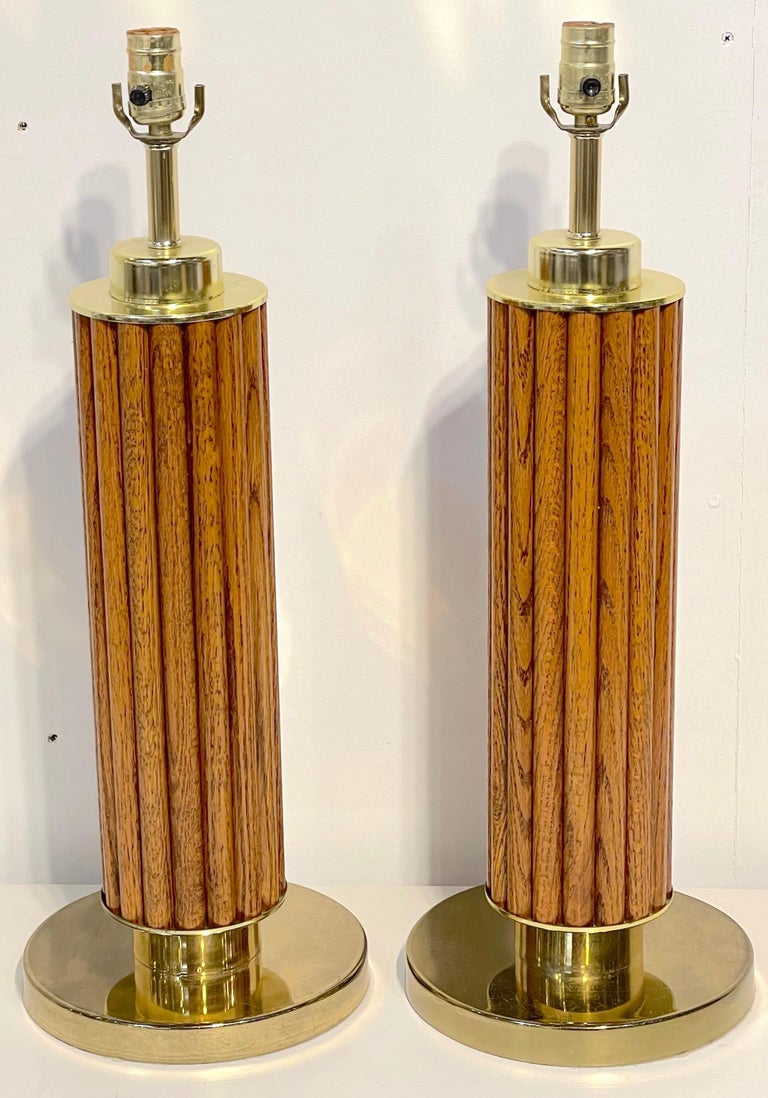 Pair of Mid-Century Modern Mahogany and Brass Column Lamps For Sale at ...