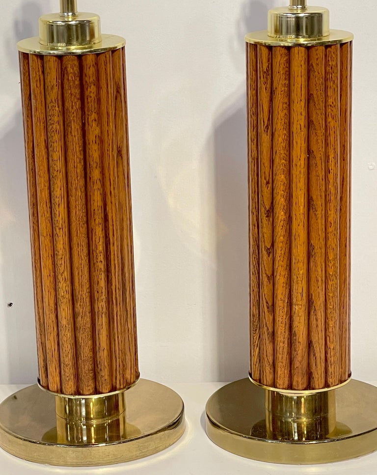 Pair of Mid-Century Modern Mahogany and Brass Column Lamps For Sale at ...