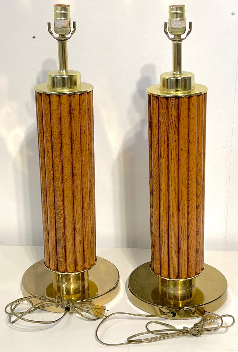Pair of Mid-Century Modern Mahogany and Brass Column Lamps For Sale at ...