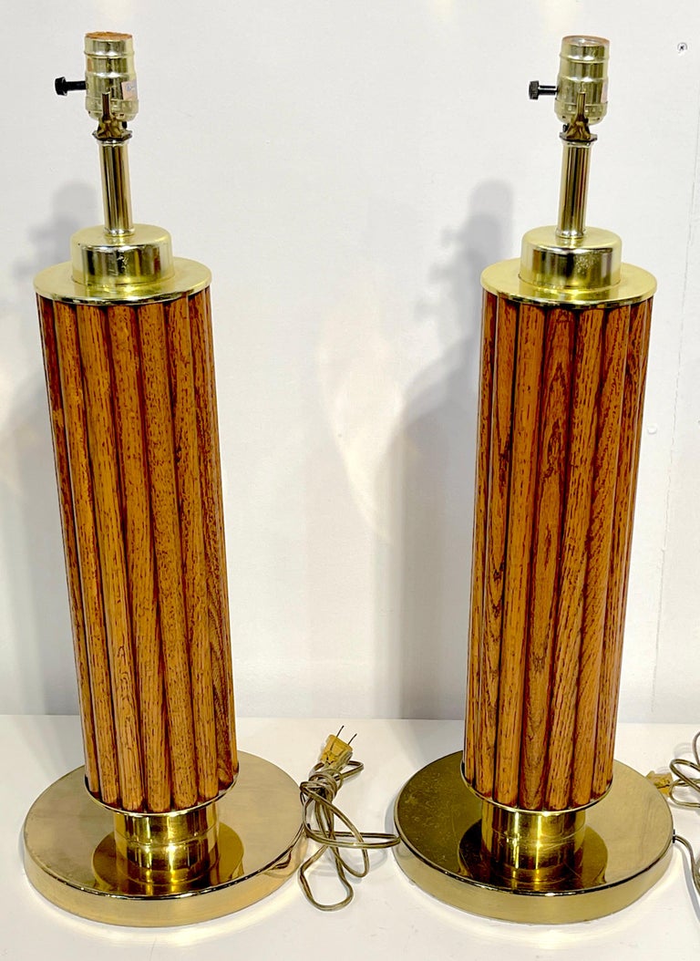 Pair of Mid-Century Modern Mahogany and Brass Column Lamps For Sale at ...