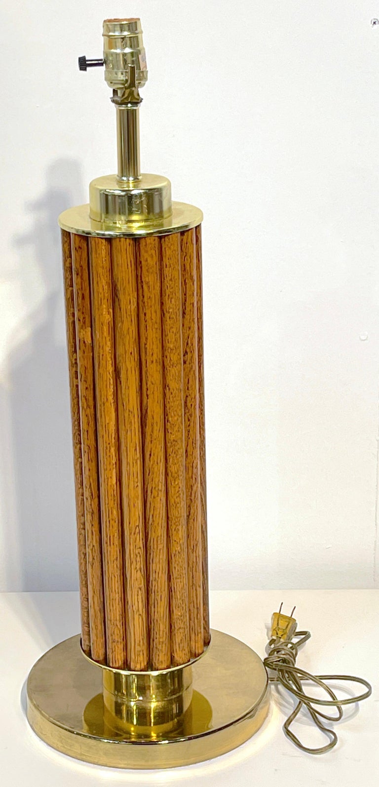 Pair of Mid-Century Modern Mahogany and Brass Column Lamps For Sale at ...