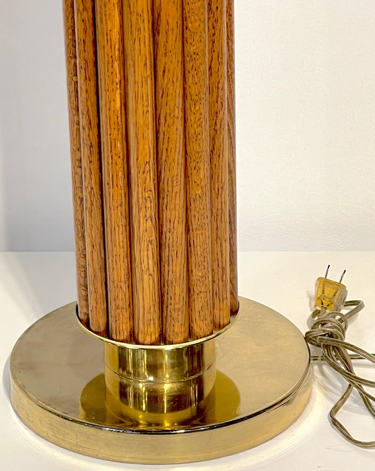 Pair of Mid-Century Modern Mahogany and Brass Column Lamps For Sale at ...