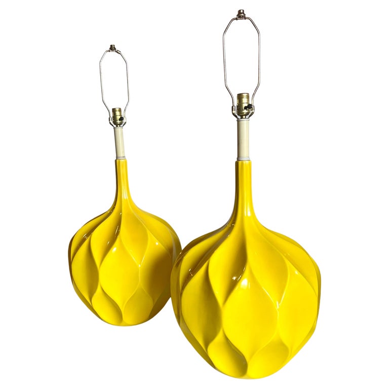 Pair of Mid-Century Modern Majestic Ceramic X Large Yellow Table Lamps ...