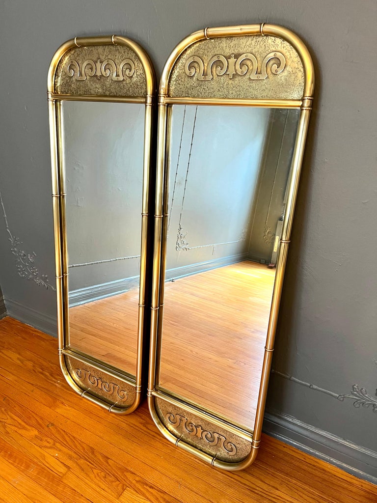 Pair of Mid-Century Modern Mastercraft Brass Mirrors For Sale at 1stDibs