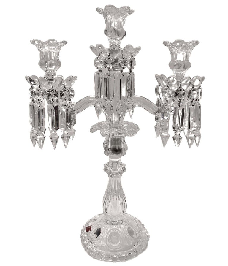 Pair of Mid-Century Modern Neoclassical Glass Obelisk Candelabras by ...