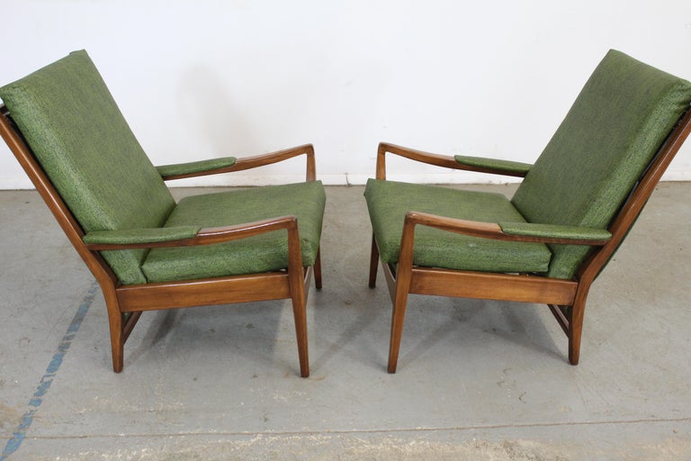 Pair of Mid Century Modern Open Arm Walnut Lounge Chairs