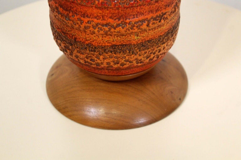 Pair of Mid Century Modern Orange Striped Ceramic Lamps For Sale at 1stDibs
