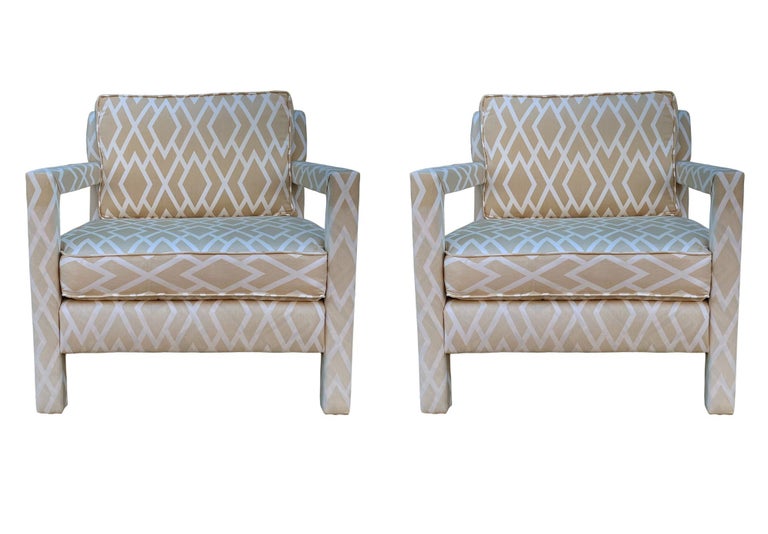 Pair of Mid-Century Modern Parsons Armchair Lounge Chairs with Open ...
