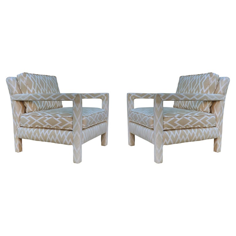 Pair of Mid-Century Modern Parsons Armchair Lounge Chairs with Open ...